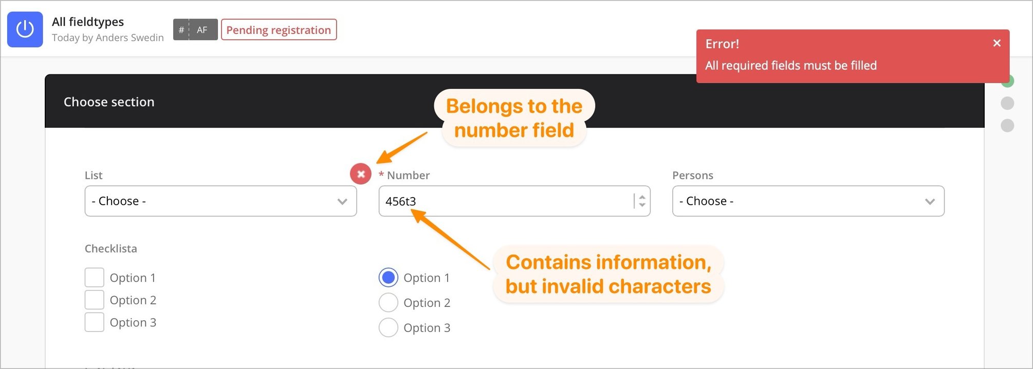 Why do I get the error message “All required fields must be filled ...