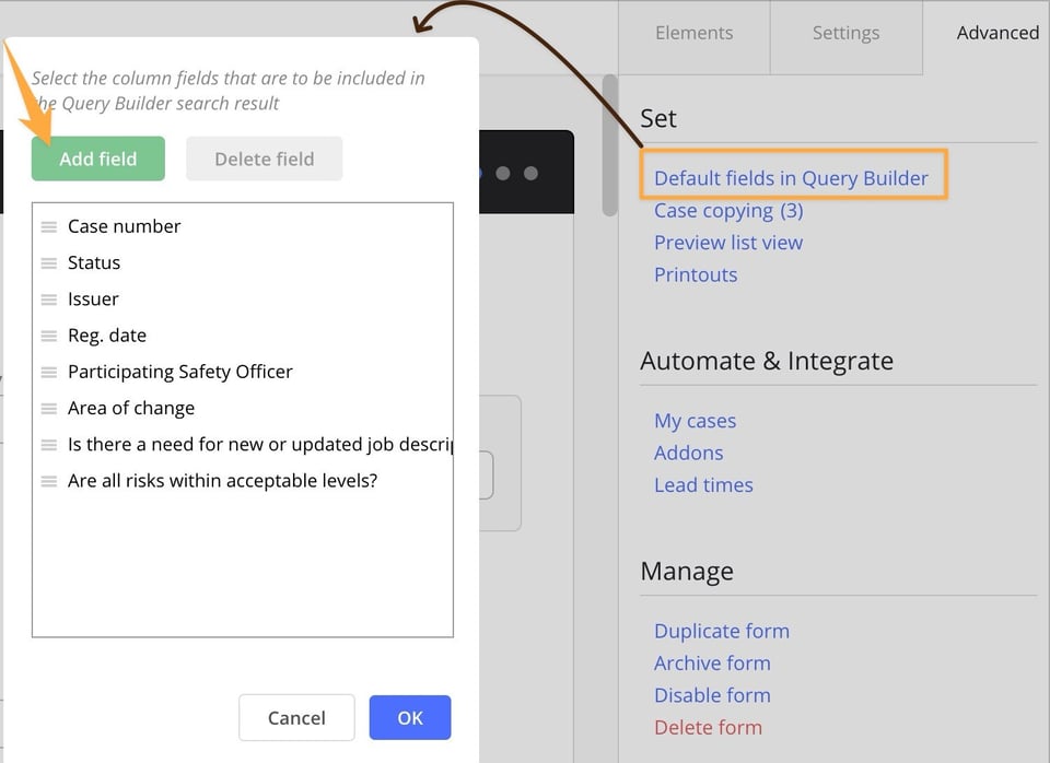 Set Default Fields in Query Builder - Case Management