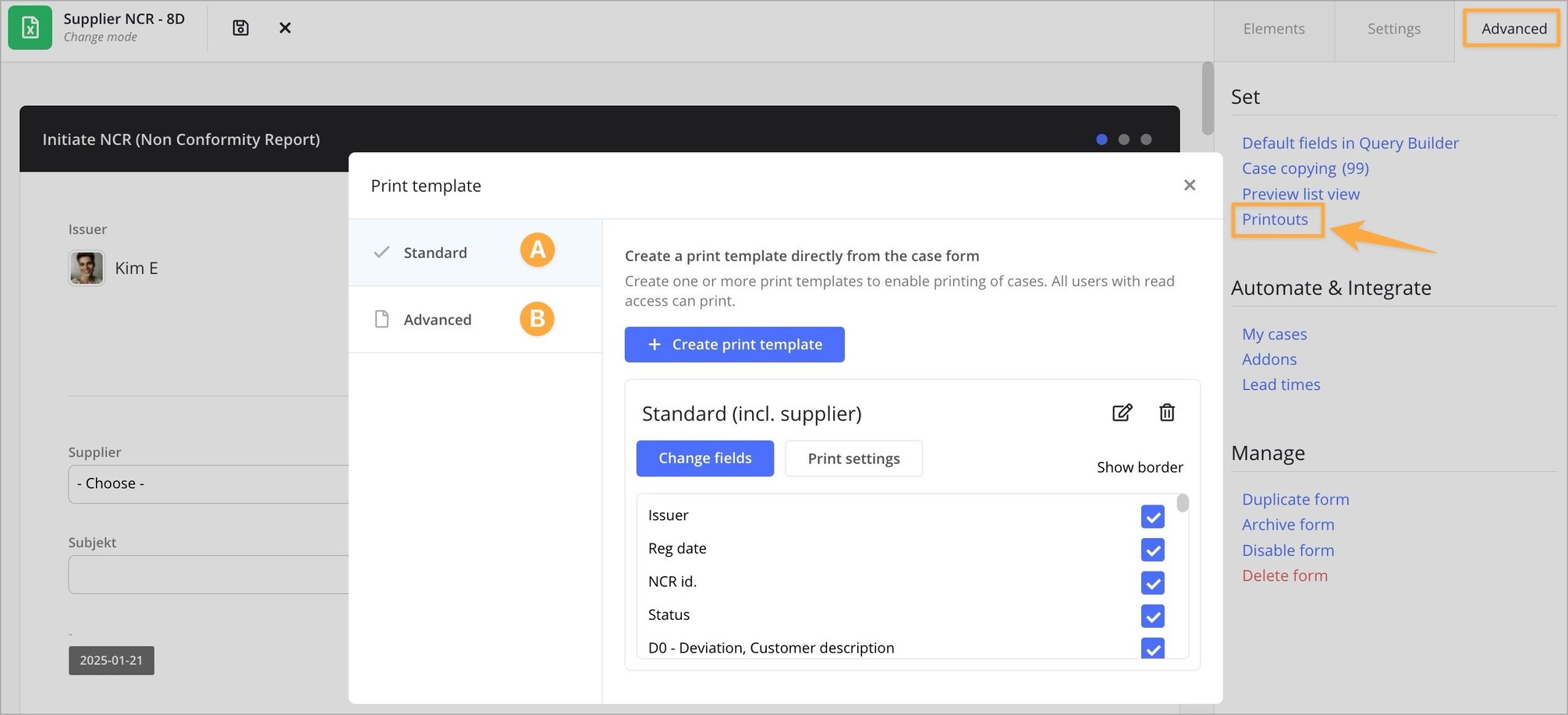 Create Print Templates in Cases