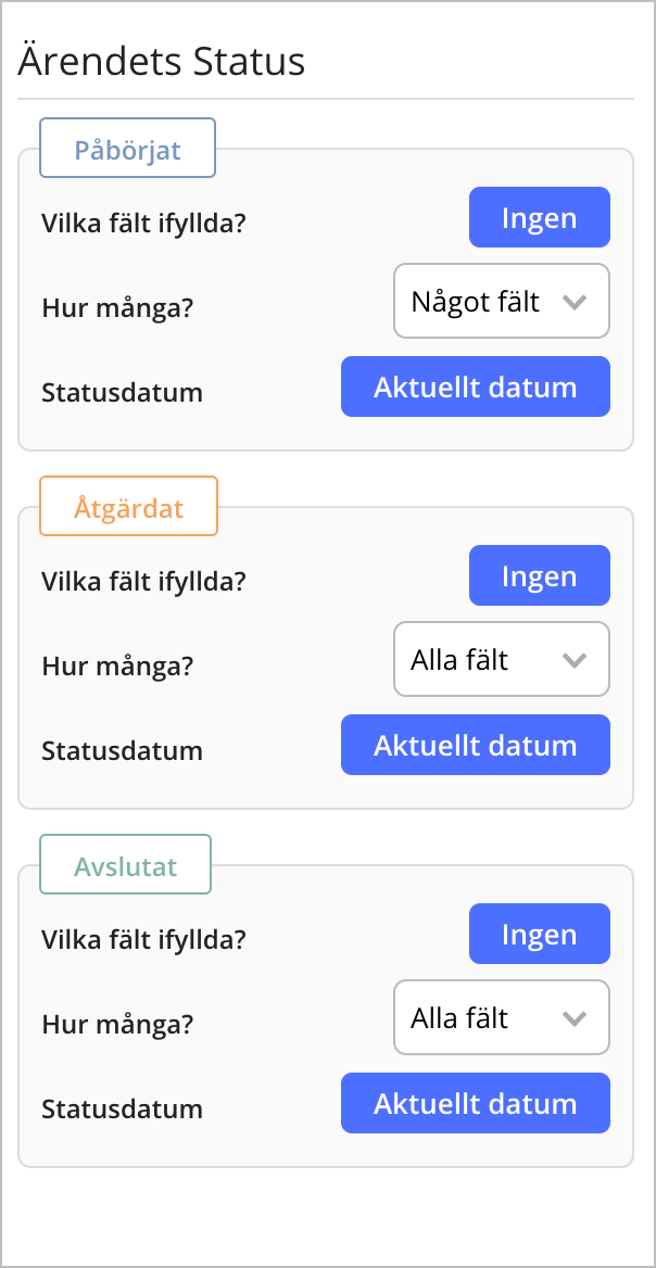 Skapa statusinställningar i Ärende