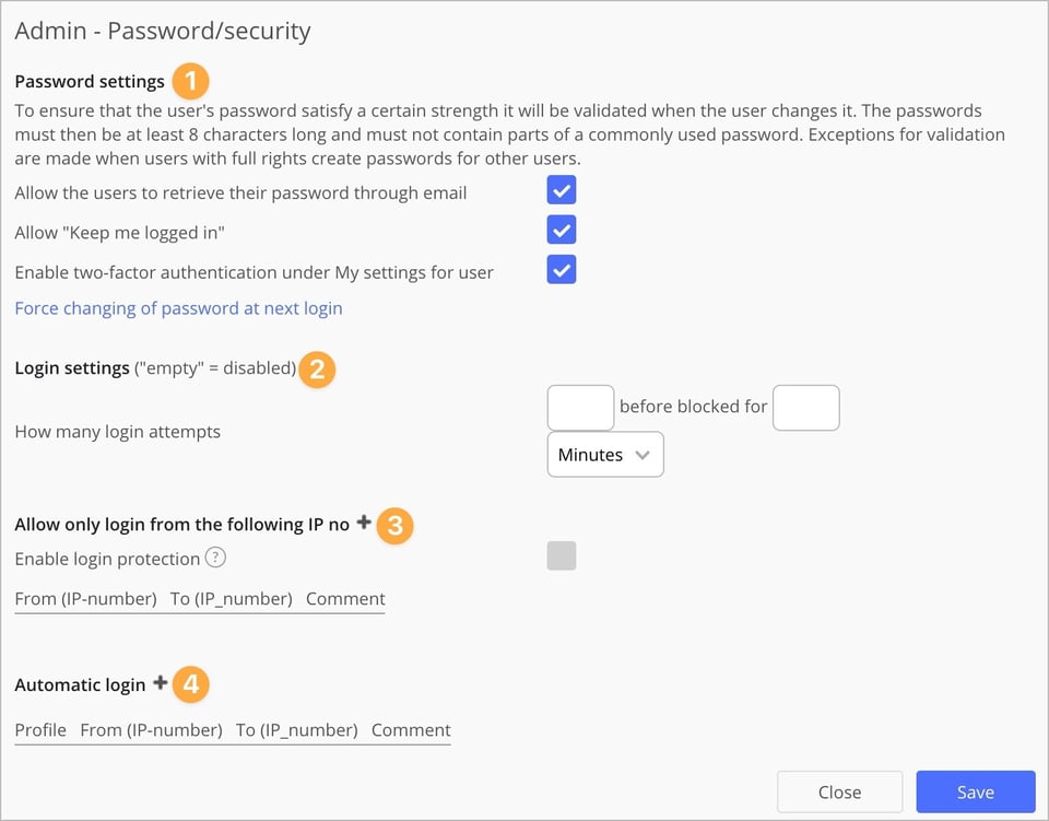 Password and Security Settings
