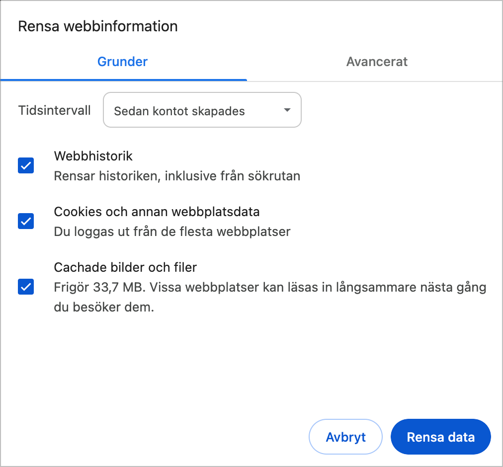 Rensa webbläsarens cacheminne